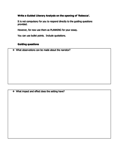 'Rebecca' by Daphne du Maurier Lesson One | Teaching Resources