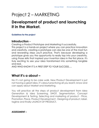 Marketing Project - PRODUCT DEVELOPMENT | Teaching Resources