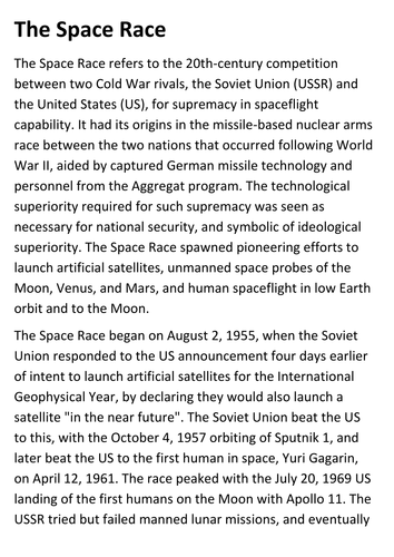 The Space Race Handout | Teaching Resources