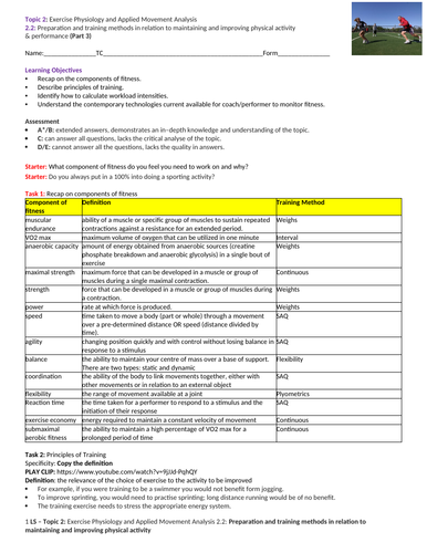 A-level PE EDEXCEL (Spec 2016) 2.2: Preparation and Training Methods P3 ...