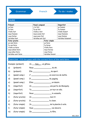 French Conjugation - ALLER & FAIRE (13+ / GCSE) | Teaching Resources