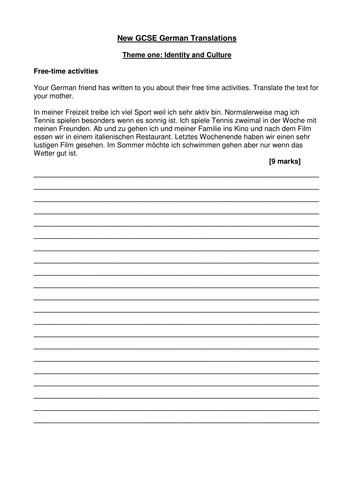 NEW GCSE German Translation. Free time. | Teaching Resources