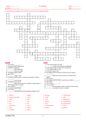 Measurement; (Converting Units of Measure) – PUZZLES + Answer Keys ...