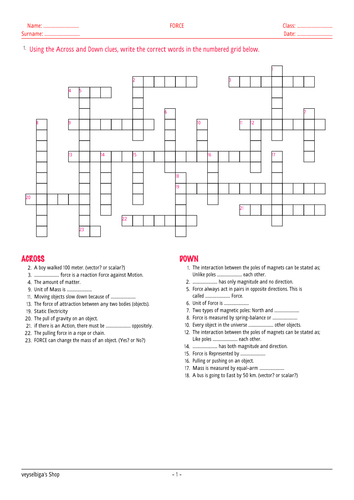 Forces – (Type of Forces) – PUZZLES + Answer Keys | Teaching Resources