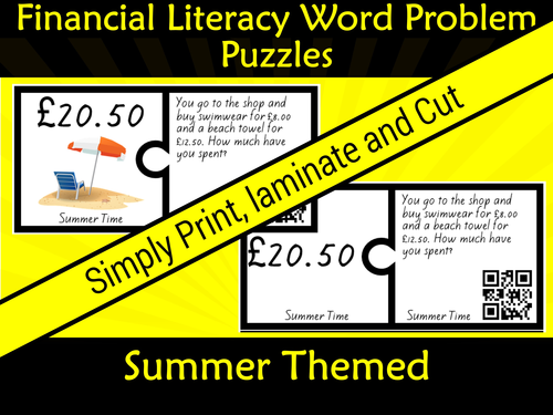 Financial Money Literacy Word Problem Puzzles (Pounds) QR Code ...