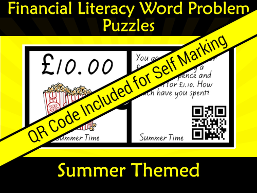 Financial Money Literacy Word Problem Puzzles (Pounds) QR Code ...