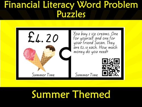 Financial Money Literacy Word Problem Puzzles (Pounds) QR Code ...