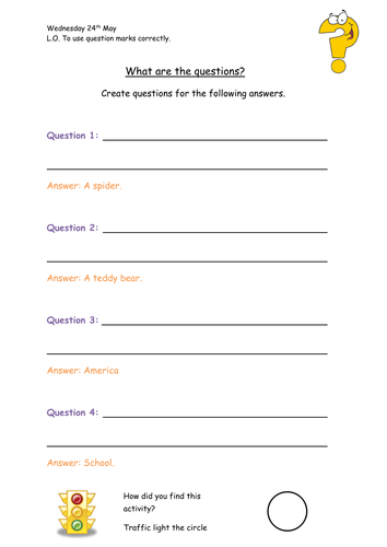 Year 1 Question Marks Worksheet (LA,MA,HA) | Teaching Resources