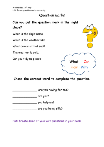 Year 1 Question Marks Worksheet (LA,MA,HA) | Teaching Resources