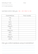 Year 1 Contractions Lesson | Teaching Resources