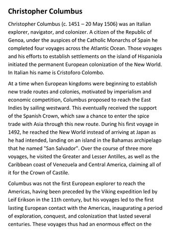 Christopher Columbus Handout | Teaching Resources