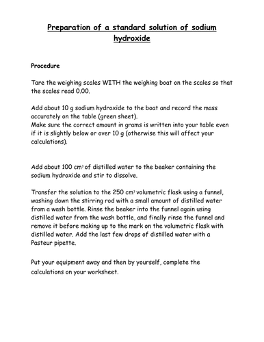 Making a standard solution and carrying out titration to find ...