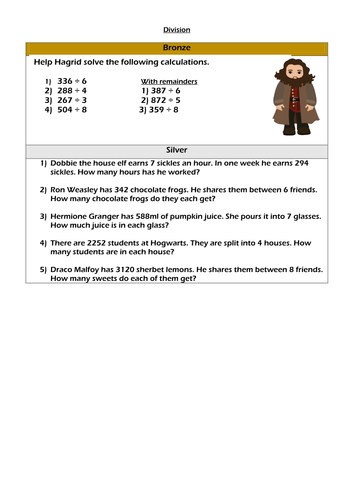 Harry Potter Themed Maths - Money, Multiplication, Division, Word ...