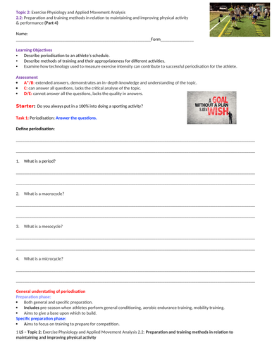 A-level PE EDEXCEL (Spec 2016) 2.2: Preparation and Training Methods P4 ...
