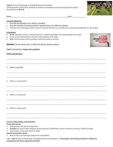 A-level PE EDEXCEL (Spec 2016) 2.2: Preparation and Training Methods P4 ...