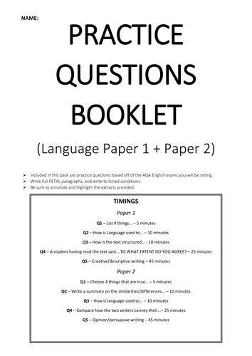 Practice Questions Booklet - Cover, timings, and AO detailing ...