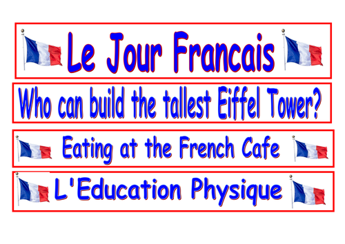 French day - loads of ideas for games, PE, parachute activities, maths ...