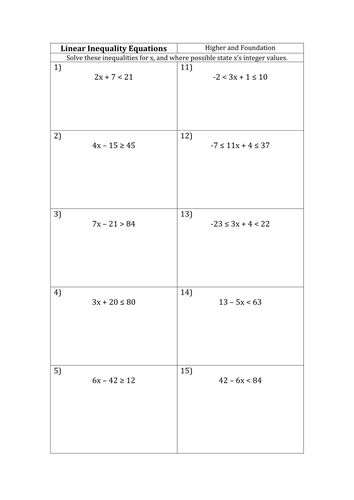 GCSE Maths - 20 Linear Inequality Equations - Worked Answers included ... GCSE Maths - 20 Linear Inequality Equations - Worked Answers included ...