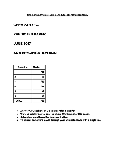 AQA Chemistry C3 Predicted Higher Paper | Teaching Resources