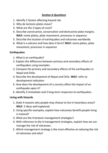 AQA New Spec Revision Questions | Teaching Resources