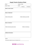 Supply Teacher Handover Sheet | Teaching Resources