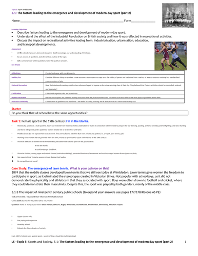 A-level PE EDEXCEL (Spec 2016) 5.1: Factors leading to the emergence ...
