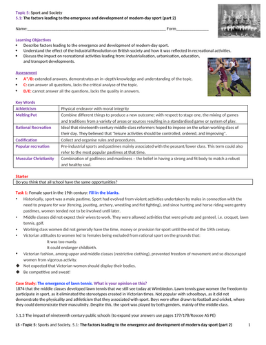 A-level PE EDEXCEL (Spec 2016) 5.1: Factors leading to the emergence ...