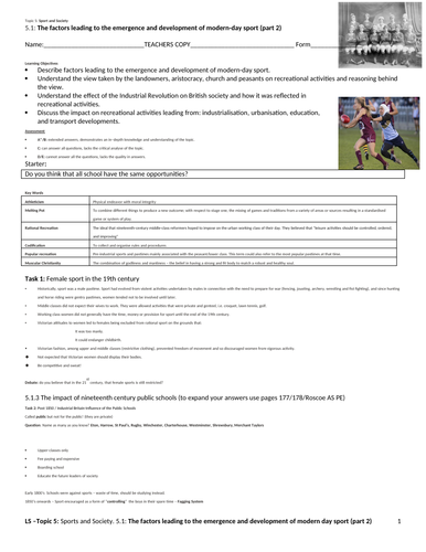 A-level PE EDEXCEL (Spec 2016) 5.1: Factors leading to the emergence ...