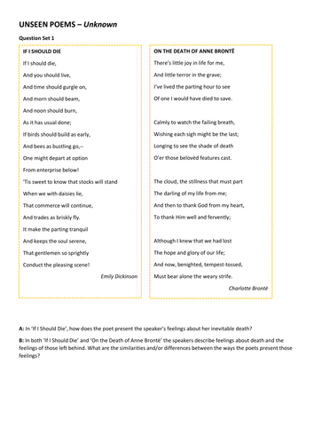 AQA English Literature - Paper 2 – UNSEEN POETRY - Practice Questions ...
