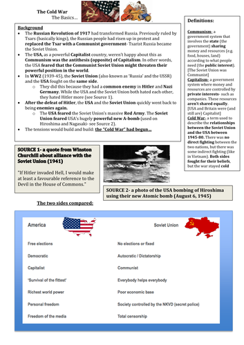 Cold War basics and characteristics revision sheets | Teaching Resources
