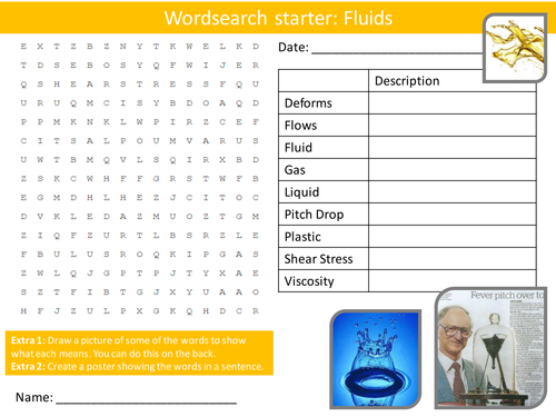 Science Physics Fluids Wordsearch Crossword Literacy Keyword Starters ...