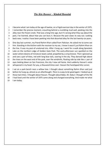 GCSE English Language Paper 1: The Kite Runner | Teaching Resources