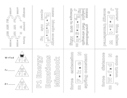 GCSE energy equations colouring minibook | Teaching Resources