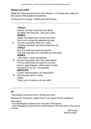 Romeo and Juliet GCSE Exam Question Pack: 21 practice tasks with ... Romeo and Juliet GCSE Exam Question Pack: 21 practice tasks with ...