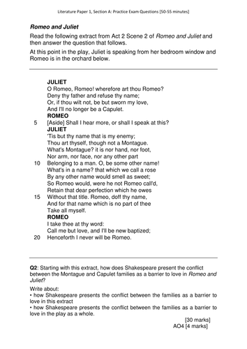 Romeo and Juliet GCSE Exam Question Pack: 21 practice tasks with ...