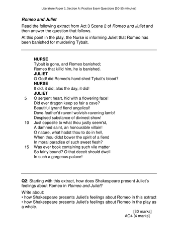 Romeo and Juliet GCSE Exam Question Pack: 21 practice tasks with ... Romeo and Juliet GCSE Exam Question Pack: 21 practice tasks with ...