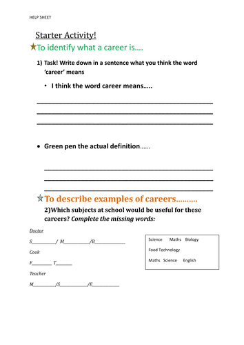 Careers Lesson -PSHE- Power Point Lesson and Activities with Worksheets ...