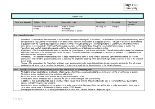 Circumference of semi and quarter circles | Teaching Resources