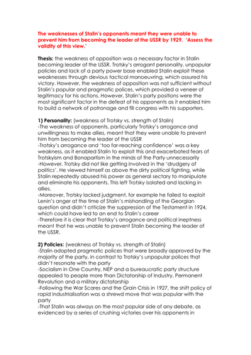A level History, Russia: essay plan on the leadership struggle ...
