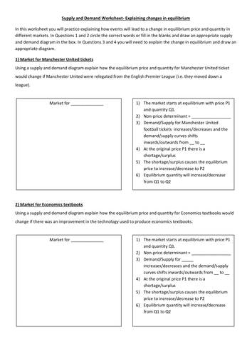 Supply & Demand - Explaining Changes in Equilibrium | Teaching Resources