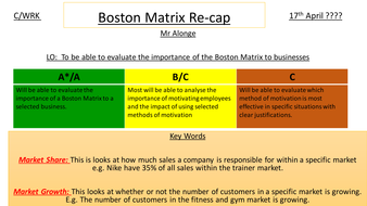 Boston Matrix revision lesson | Teaching Resources