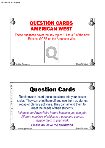 GCSE American West - Question Cards | Teaching Resources
