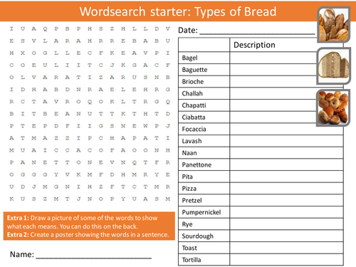 Food Technology Types of Bread Keywords KS3 GCSE Starter Activities ...