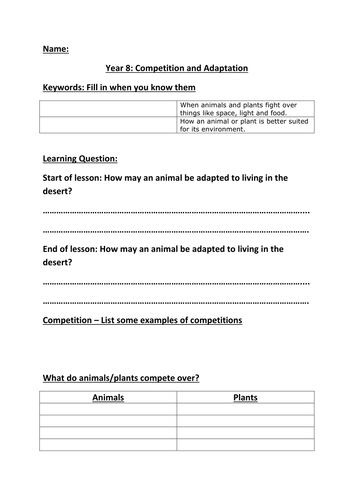 Adaptation & Competition | Teaching Resources