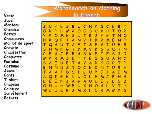Wordsearch on clothes in French | Teaching Resources