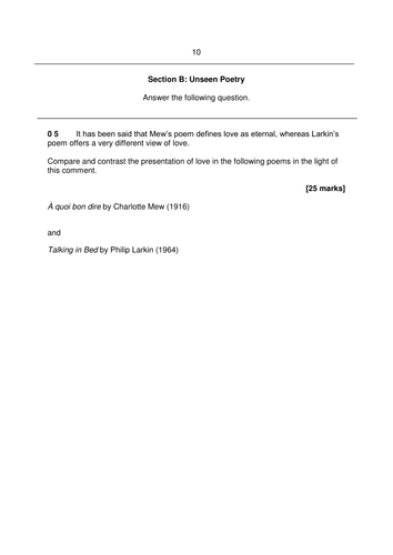 Unseen Poetry Exam Questions | Teaching Resources
