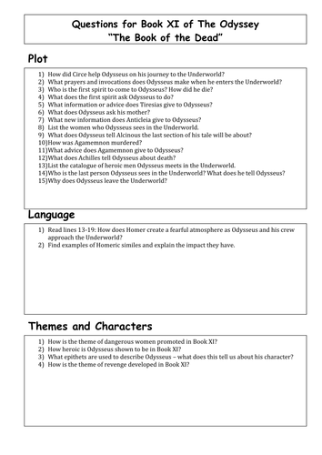 Homer’s Odyssey – Book XI: The Book of the Dead (key events) | Teaching ...
