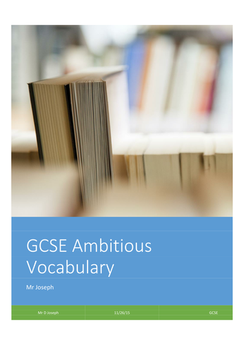 Ambitious Vocabulary List | Teaching Resources