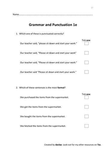 Grammar and Punctuation Mini-Tests 2 | Teaching Resources