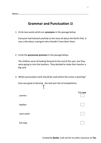 Grammar and Punctuation Mini-Tests 2 | Teaching Resources
